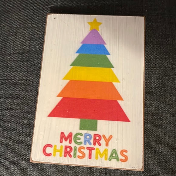 Accents | Wood Sign Shelf Sitter Wooden Rainbow Tree Sign Christmas ...